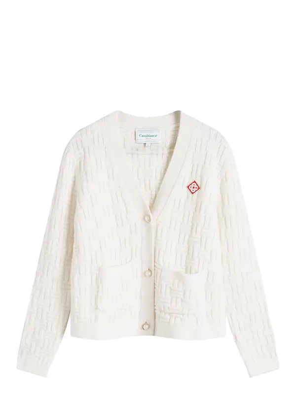 Casablanca Column Stitch Cardigan - White