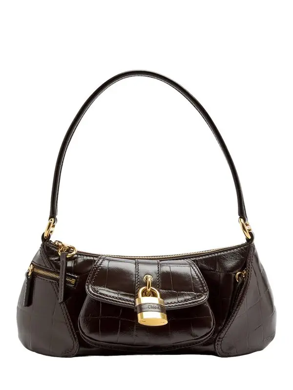 Chloé The 99 Crocodile-effect Leather Shoulder Bag - Dark Brown