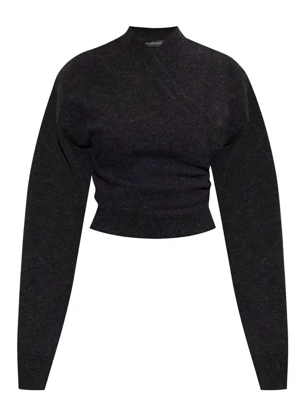 Balenciaga Virgin Wool Wrap Sweater - Black