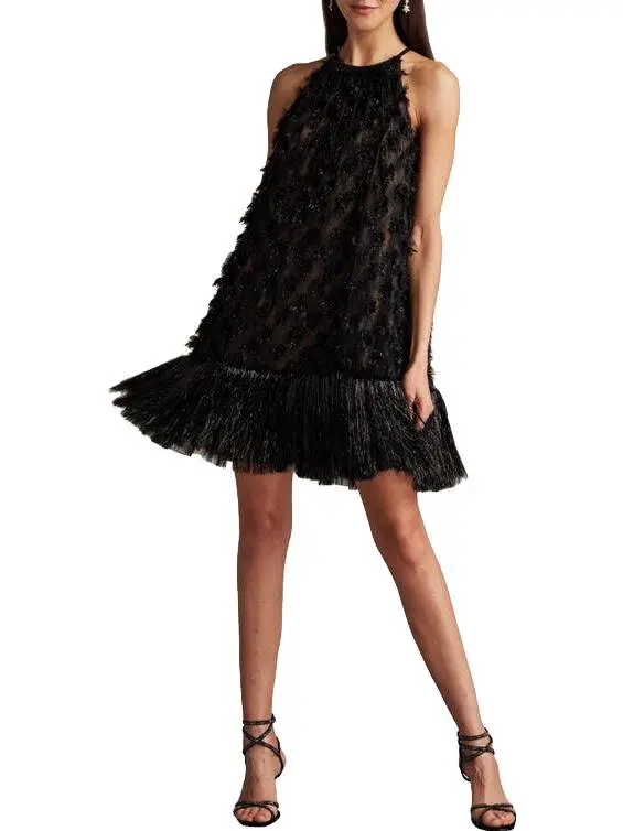 Tadashi Shoji Metallic Fringe Sleeveless Dress - Black
