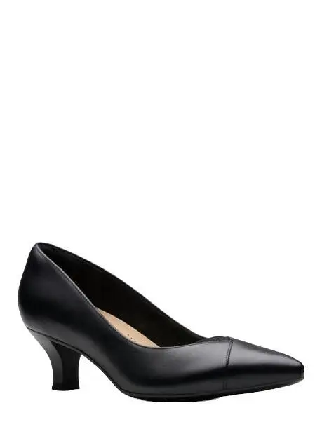 Clarks Pointed Toe Pump - Black Leather
