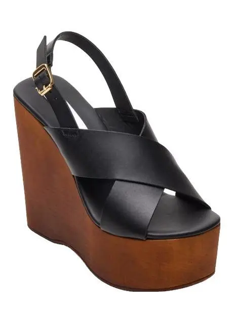 Steve Madden Galaxy Platform Wedge Sandal - Black Leather