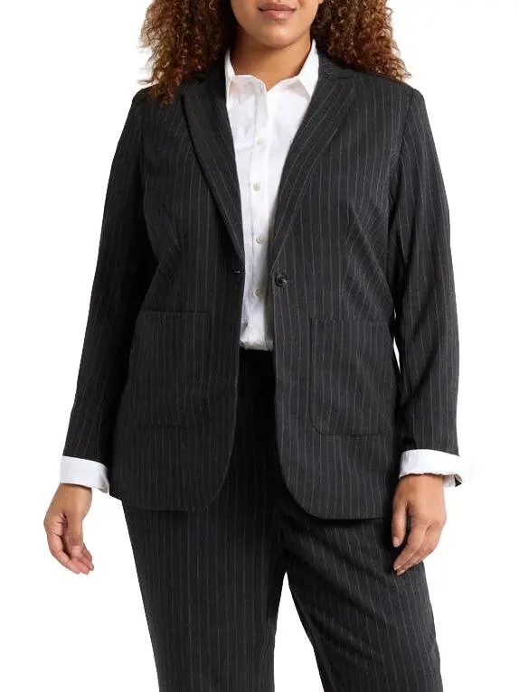 Universal Standard Pinstripe Notched Lapel Blazer - Graphite