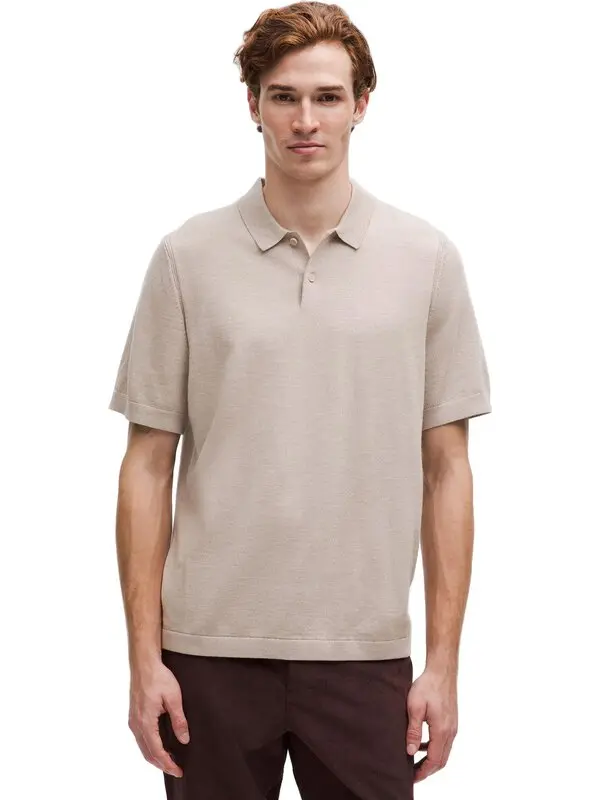 Lululemon New Venture Short-sleeve Knit Polo Shirt - Heathered Porcelain Beige
