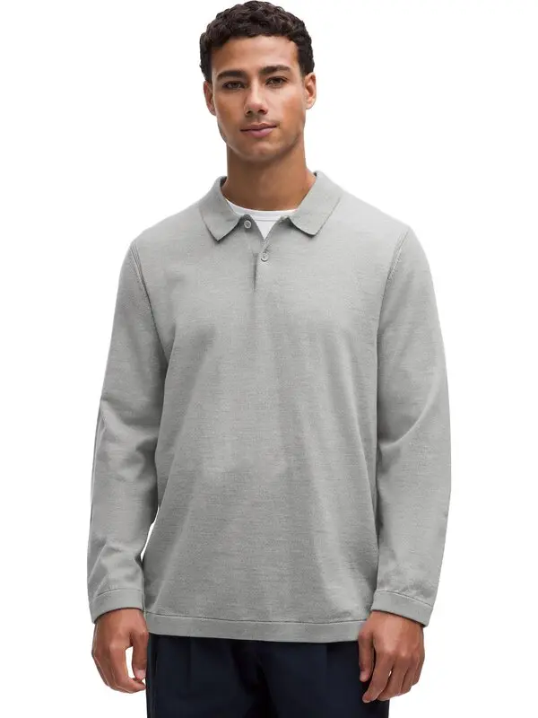Lululemon New Venture Long-sleeve Knit Polo Shirt - Heathered Silver Drop