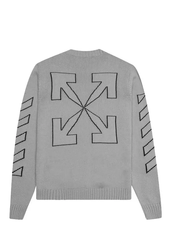 Off-White Diag Outline Arrow Knit Crewneck Sweatshirt - Grey