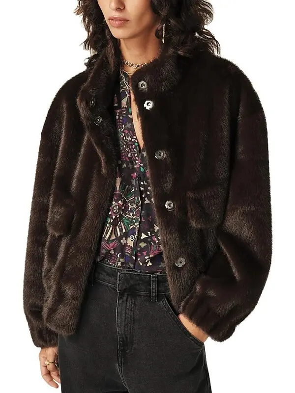Ba&sh Paros Faux Fur Coat - Chocolate