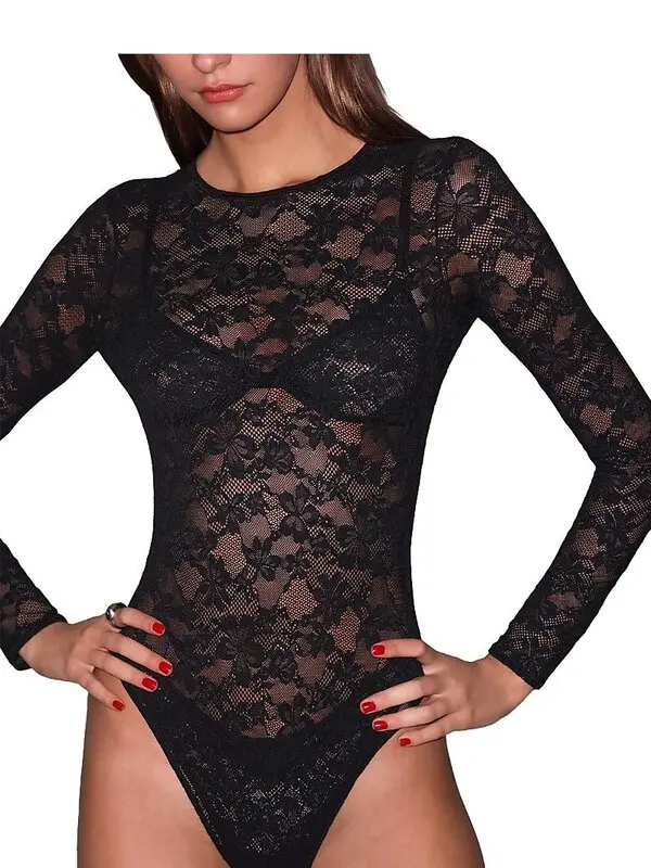FLEUR DU MAL Le Stretch Thong Bodysuit - Black