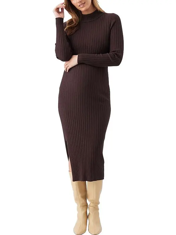 RIPE MATERNITY Nella Rib Nursing Knit Dress - Cocoa