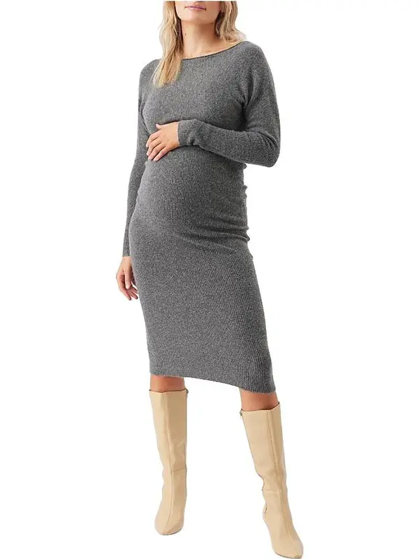 RIPE MATERNITY Tobie Off Shoulder Knit Dress - Charcoal Marle