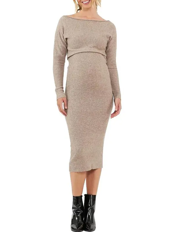 RIPE MATERNITY Tobie Off Shoulder Knit Dress - Mocha