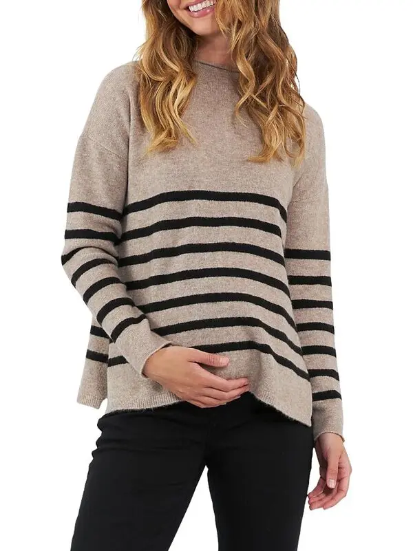 RIPE MATERNITY Gerrie Stripe Nursing Knit Sweater - Mocha / Black