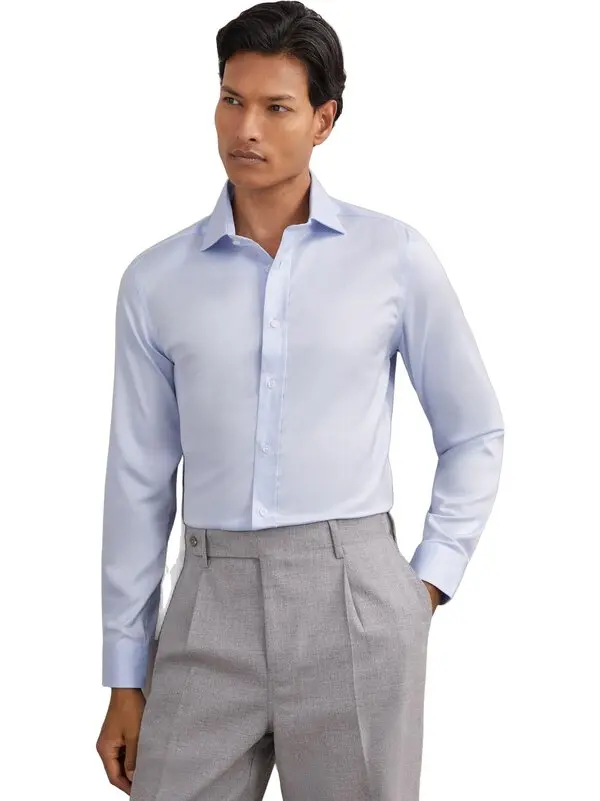 REISS Slim Bishopsgate Slim Fit Cotton-tencel Stretch Shirt Regular-fit - Soft Blue