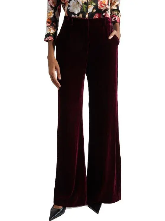 L'Agence Pilar Wide Leg Velvet Pants - Dark Port