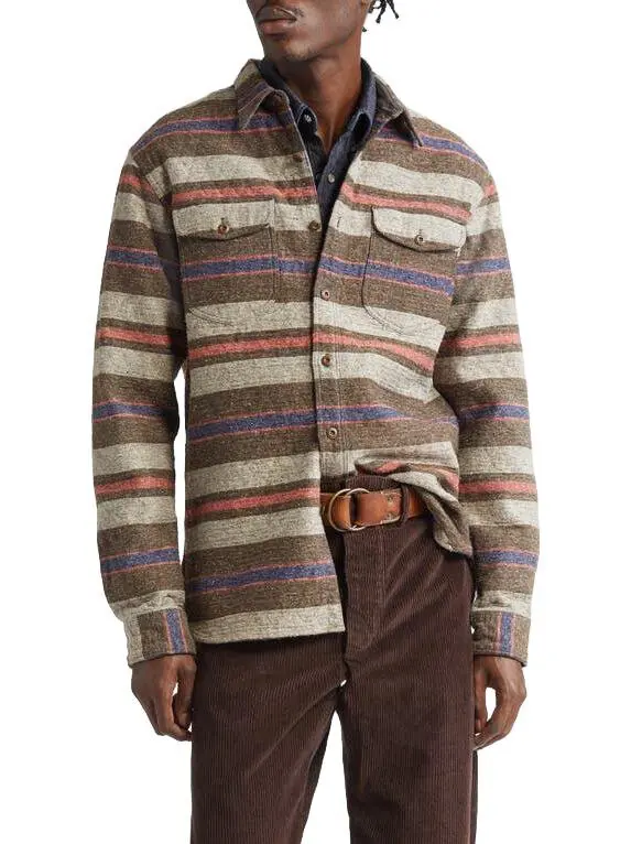 Double Rl Stripe Cotton Blend Button-up Shirt - Brown Multi