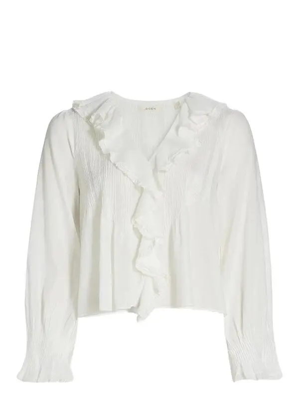 DÔEN Hardy Pintuck Cotton Shawl-collar Blouse - Salt