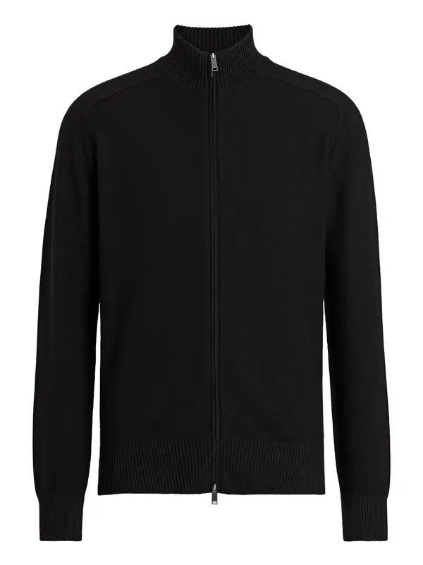 Zegna Cashseta Full Zip Cardigan - Black