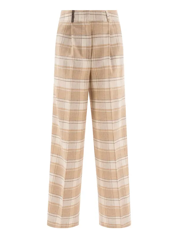 Peserico Check Wool Trousers - Beige