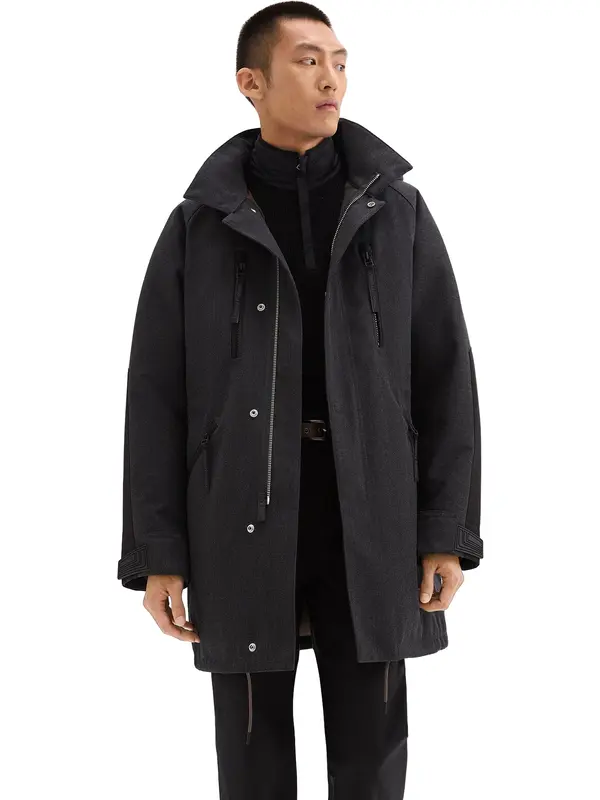 Theory Hooded Parka In Wool-blend Twill - Charcoal