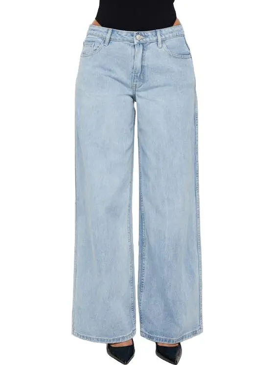 Princess Polly Ramos Low Rise Wide Leg Jeans - Blue