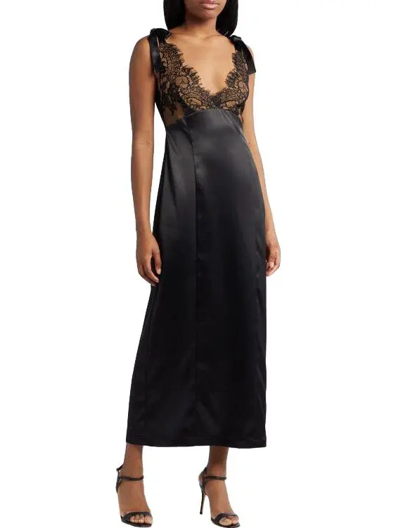 WAYF Almera Lace & Satin Cocktail Dress - Black