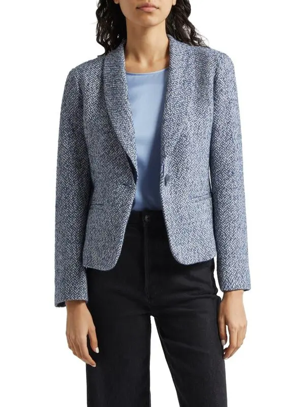 Emporio Armani Metallic Chevron Tweed Jacket - Solid Light Blue