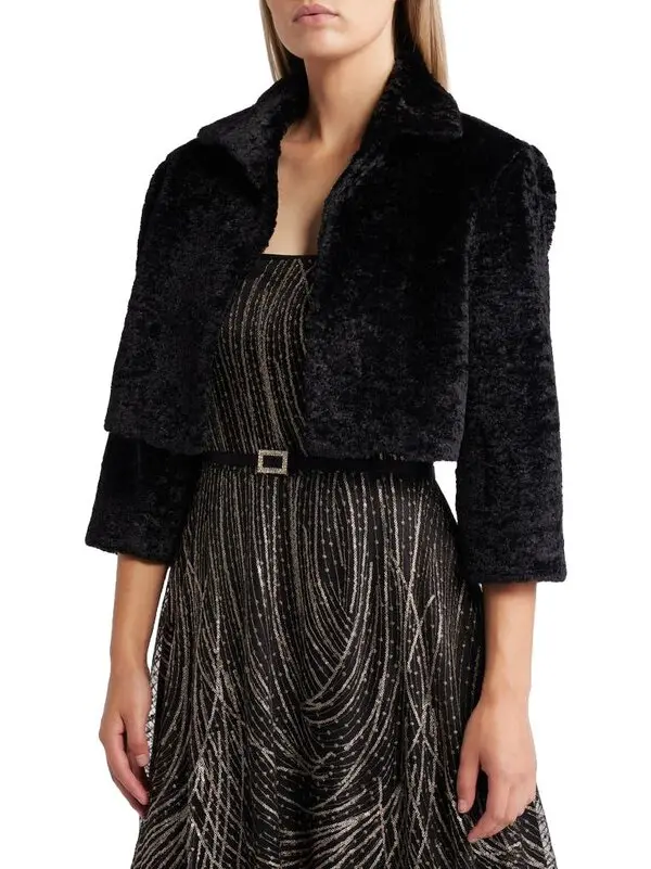 Eliza J Faux Fur Bolero - Black