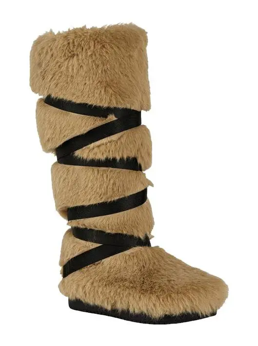 AZALEA WANG Tzila Faux Fur Knee High Boots - Tan