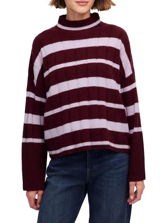 Madewell Stripe Rib Cashmere & Wool Blend Funnel Neck Sweater - Cabernet Stripe