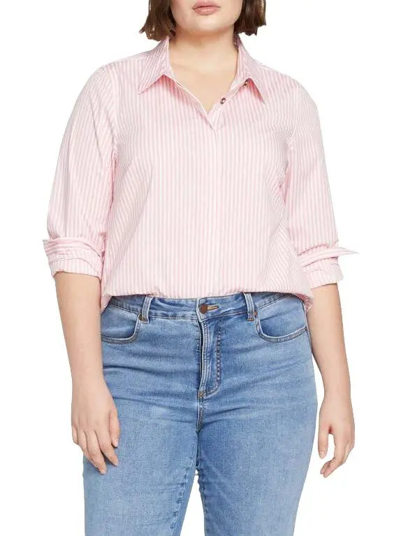 Universal Standard Elbe Classic Fit Button-up Shirt - Pink/white Stripe