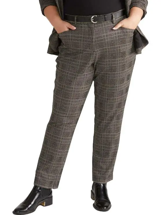 Universal Standard High Waist Stretch Ponte Cigarette Trousers - British Plaid