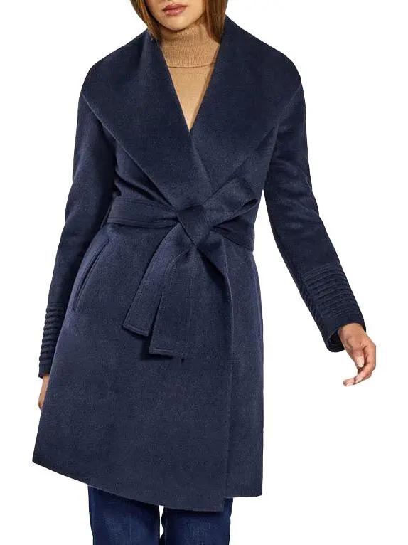 Sentaler Shawl Collar Tie Belt Midweight Alpaca Blend Wrap Coat - Deep Navy
