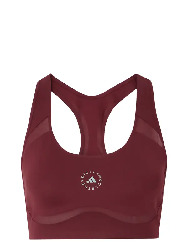 Adidas By Stella McCartney Truepurpose Mesh-trimmed Printed Stretch Recycled Sports Bra - Burgundy
