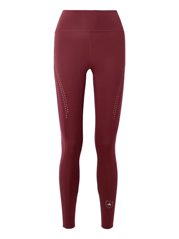 Adidas By Stella McCartney Truepurpose Perforated Printed Recycled Stretch-jersey Leggings - Burgundy