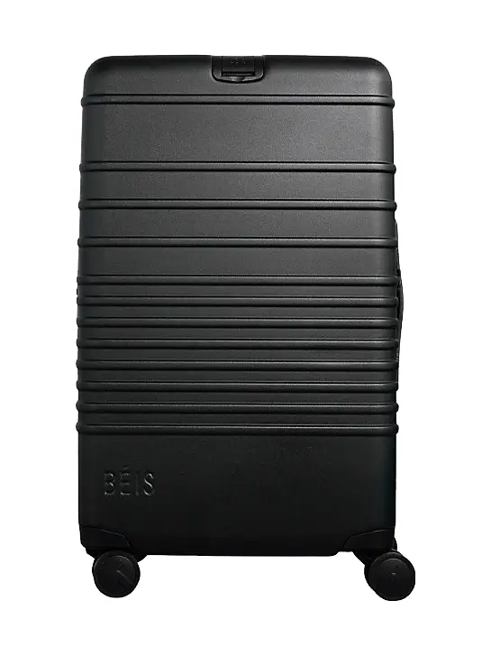 BEIS Béis The Medium Check-in Roller Four-wheel Shell Suitcase - In Black / Beige Handle