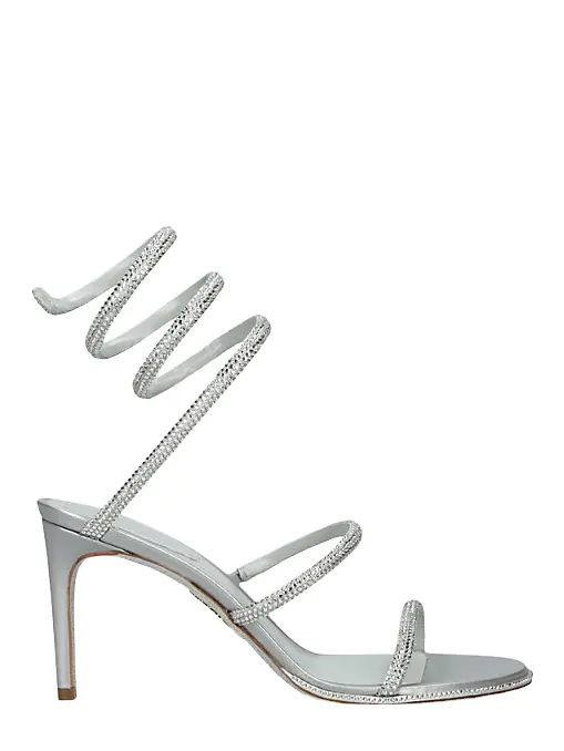 Rene Caovilla Cleo Rhinestone-embellished Heeled Satin Sandals - Grey