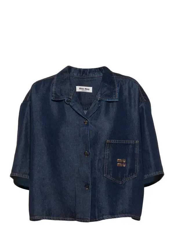 Miu Miu Washed Denim Boxy Fit Shirt - Navy