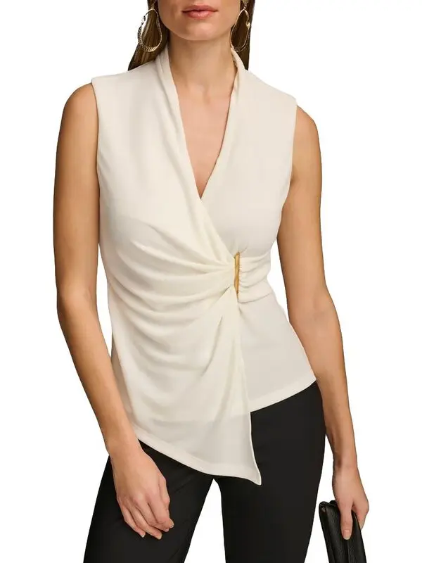 Donna Karan New York Wrap Front Sleeveless Top - Cream