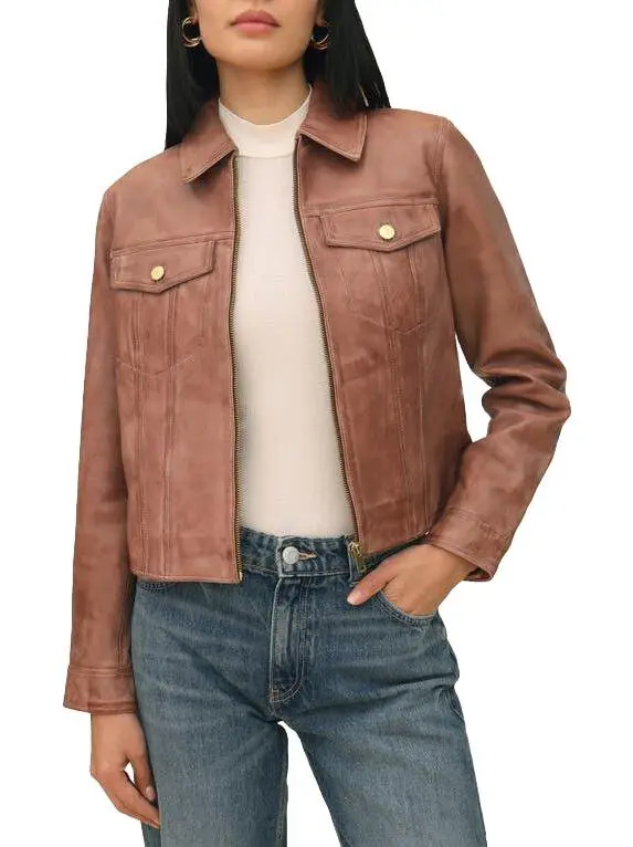 Bagatelle Leather Trucker Jacket - Brown
