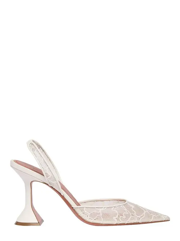 Amina Muaddi Holli Lace Slingback Pumps - Cream