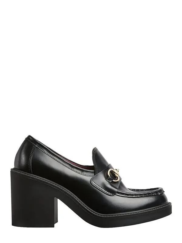 Gucci Leather Horsebit Heeled Loafers - Black
