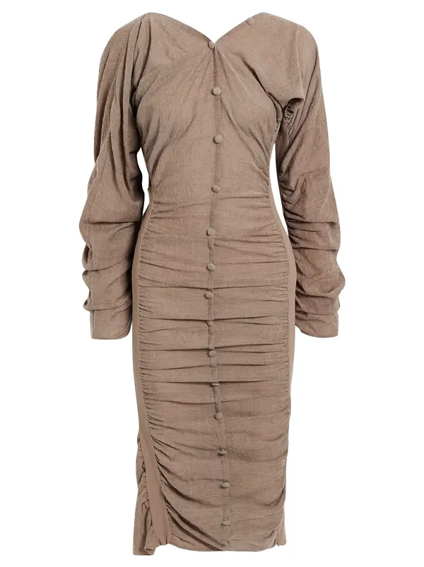 Acne Studios Ruched Wool-blend Midi Dress - Taupe