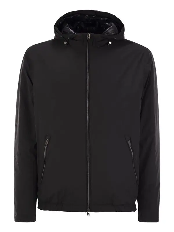 Herno Technical Fabric Bomber Jacket With Hood - Black