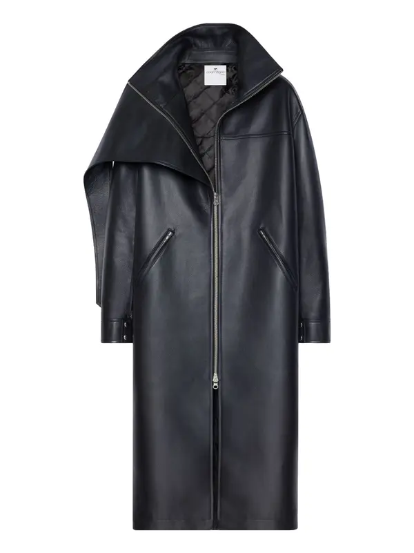 COURREGES Oversized Leather Mid-length Coat - Black