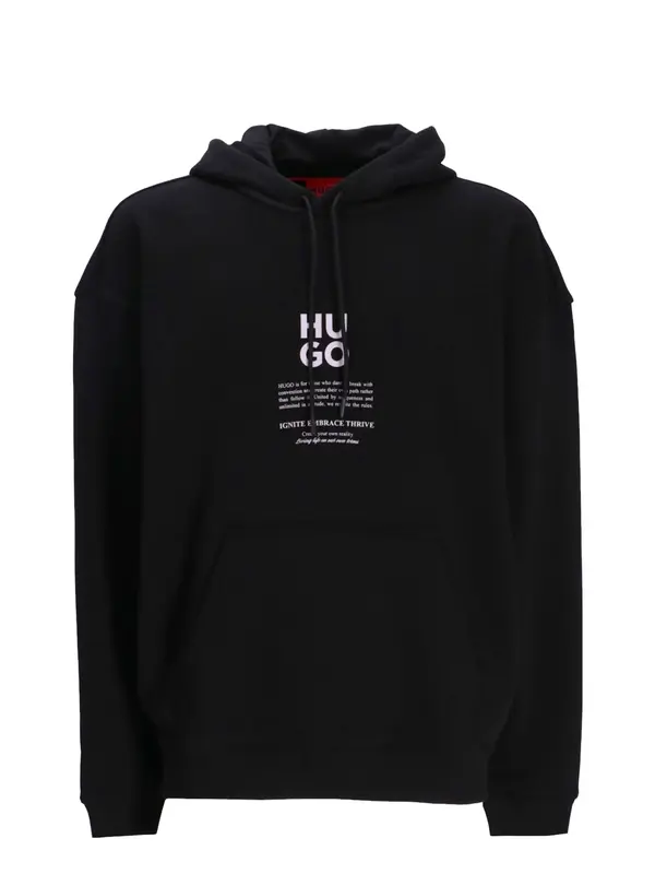 Hugo Printed Cotton Hoodie - Black