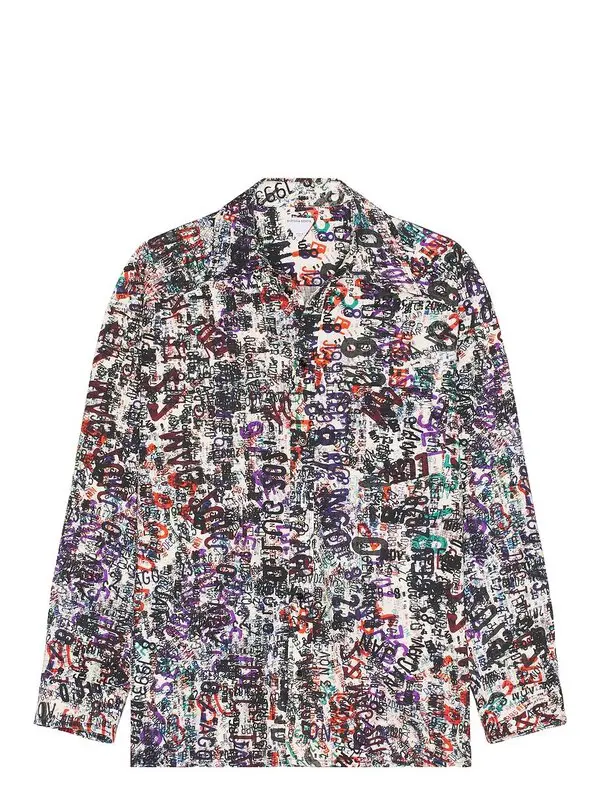 Bottega Veneta Wool Memory Print Shirt In White - Chalk & Multicolor