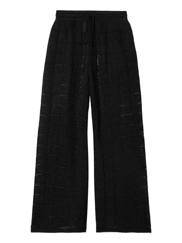 Calle Del Mar Pointelle-knit Wide-leg Pants - Black