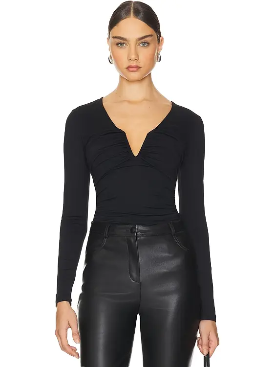 Susana Monaco V-neck Long Sleeve Top - Black