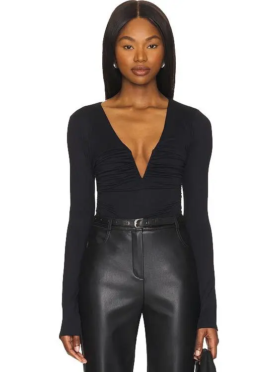 Susana Monaco V-neck Long Sleeve Top - Black