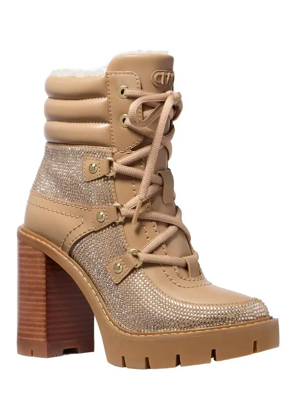 Michael Kors Asher Crystal Embellished Lace-up High Heel Boots - Brown
